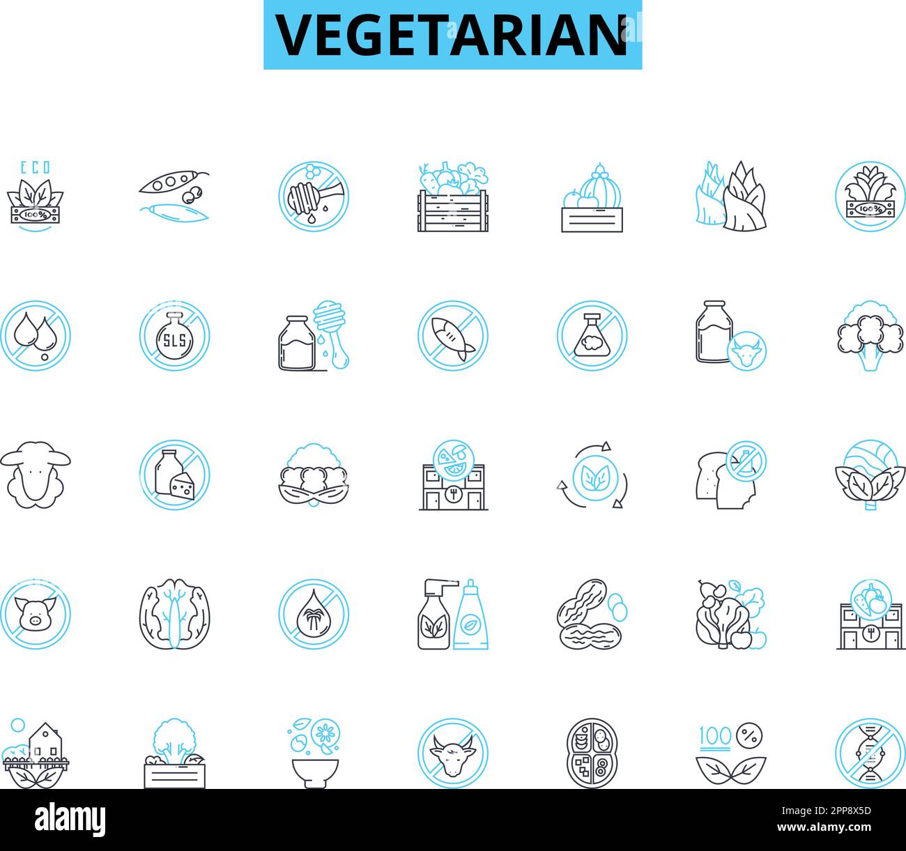 Vegetarian linear icons set. Plant-based, Vegan, Meatless, Herbal ...