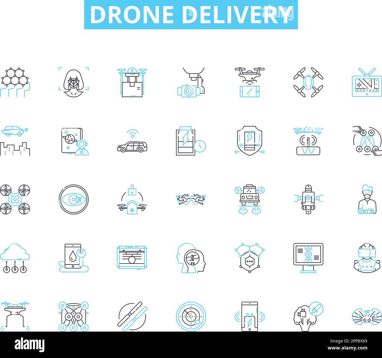 Drone delivery linear icons set. Drs, Delivery, Unmanned, Aerial ...