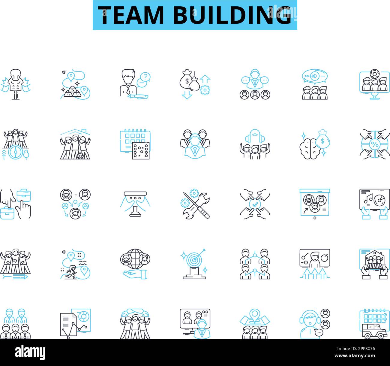 Team Building Linear Icons Set Collaboration Trust Unity