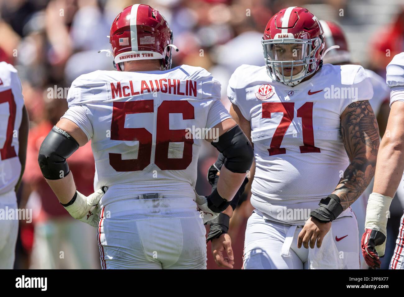 Alabama offensive lineman Seth McLaughlin (56) warms up with Alabama ...