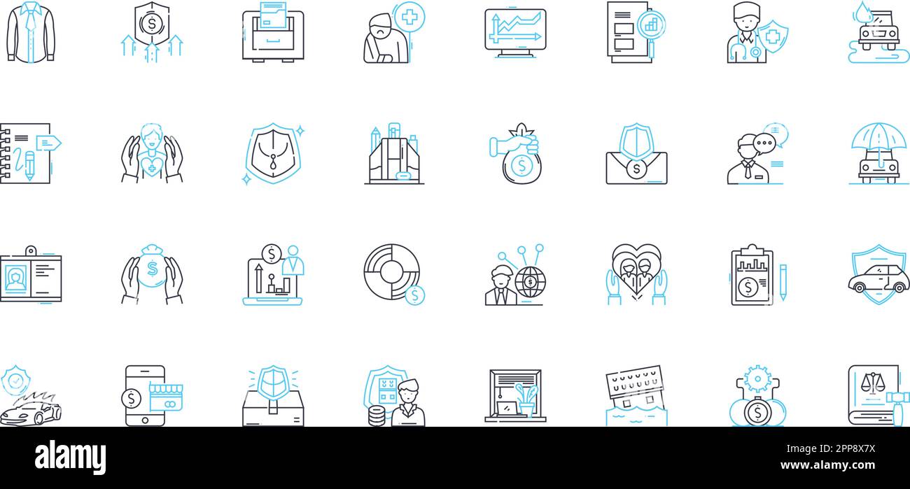 Corporate coverage linear icons set. Business, Industry, Finance ...