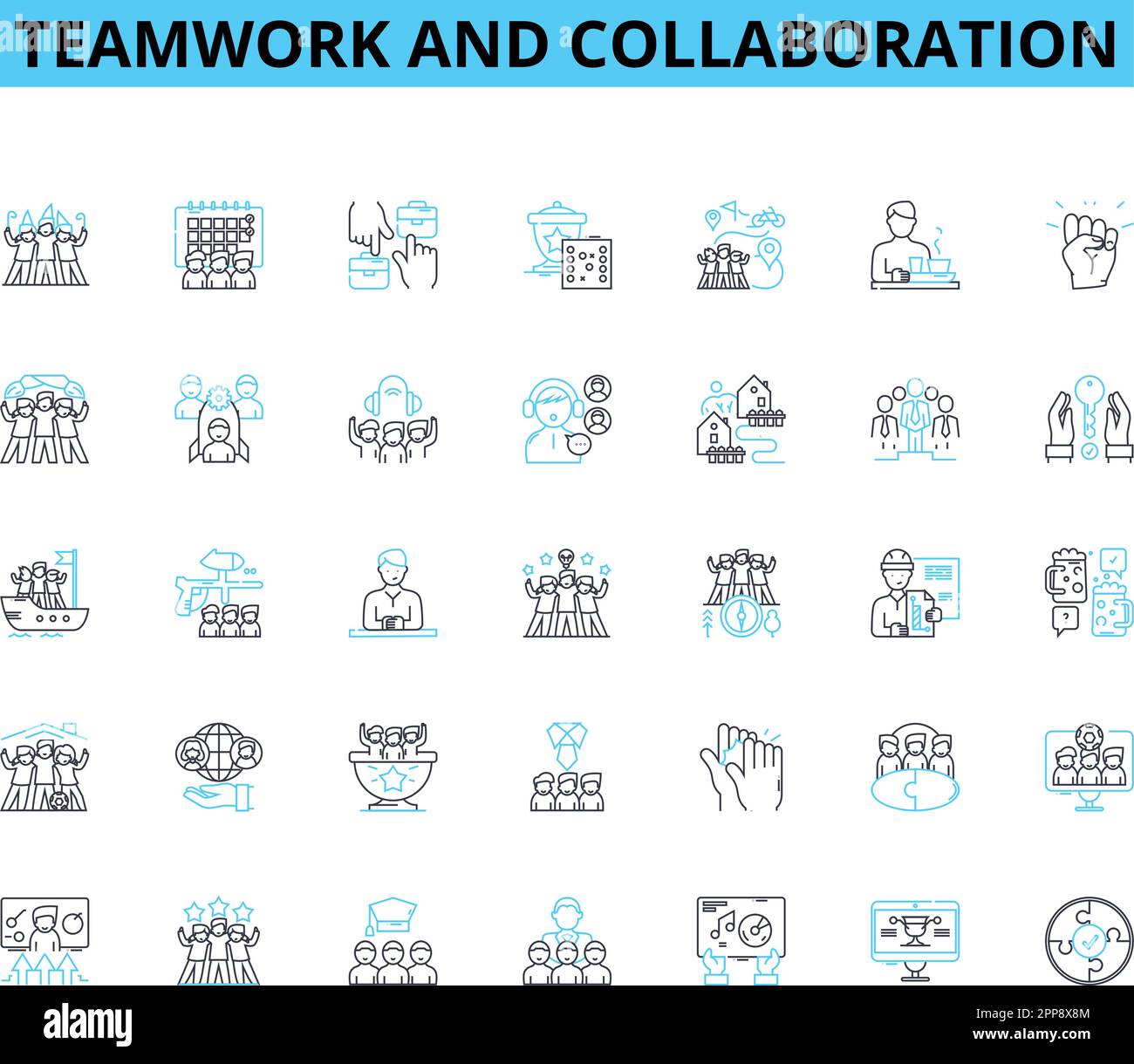 Teamwork and collaboration linear icons set. Synergy, Alliance ... Teamwork and collaboration linear icons set. Synergy, Alliance ...