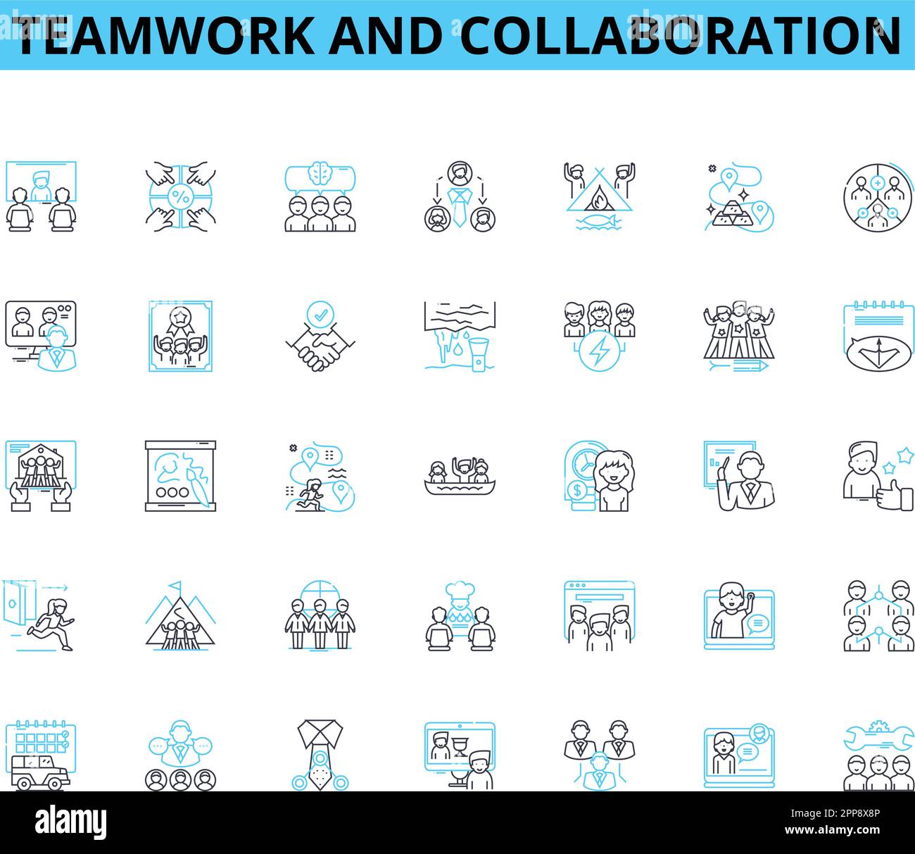 Teamwork And Collaboration Linear Icons Set Synergy Alliance Cohesion Unity Partnership