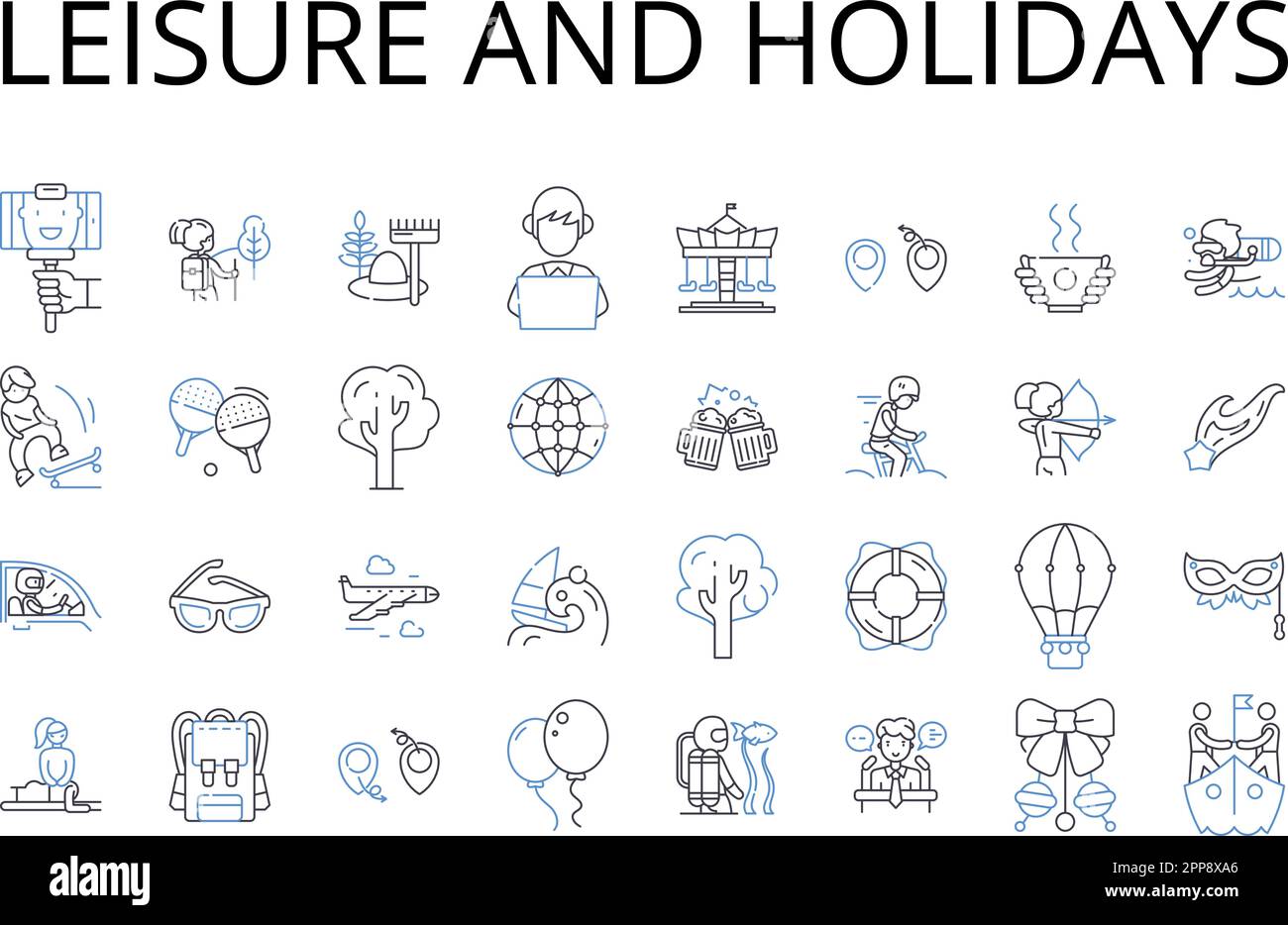 Leisure and holidays line icons collection. Peaceful retreat, Festive ... Leisure and holidays line icons collection. Peaceful retreat, Festive ...