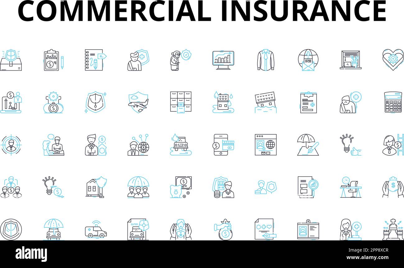 Commercial insurance linear icons set. Protection, Liability, Property ...