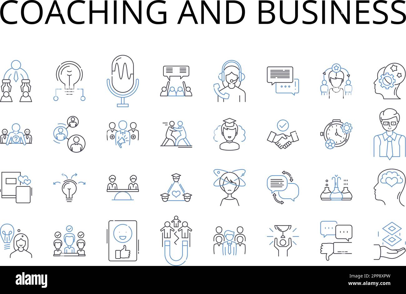 Coaching and business line icons collection. Leadership and management ...