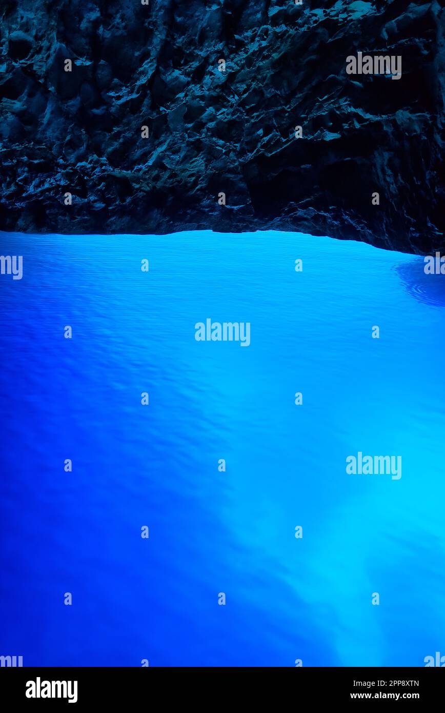 inside of blue lagoon cave. famous Blue Cave in Croatia, Bisevo Island ...