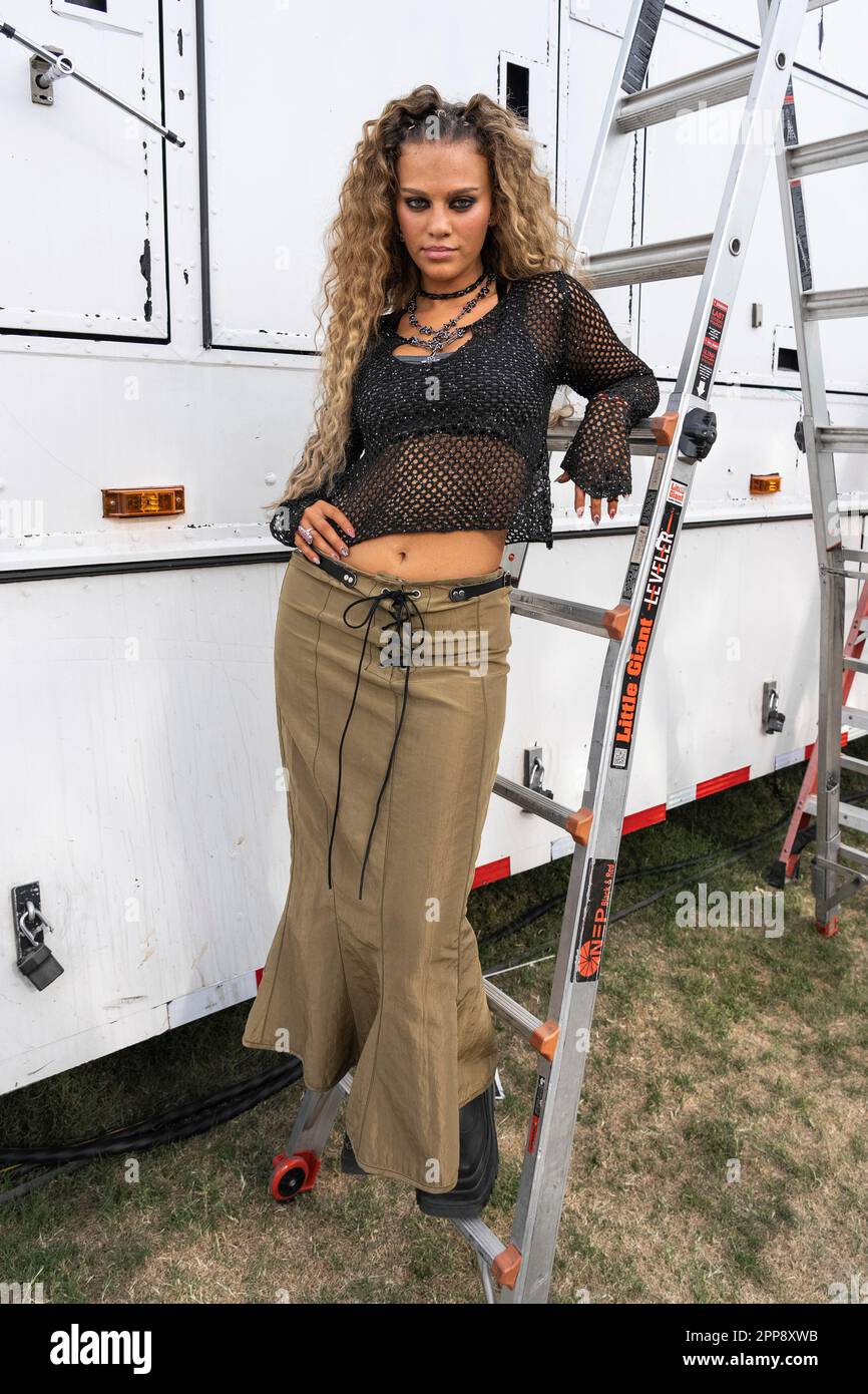 Elyanna poses at the Coachella Music and Arts Festival at the Empire ...