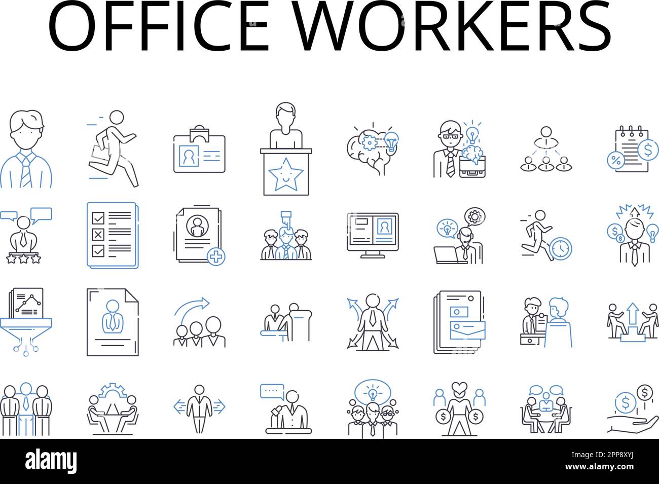 Office workers line icons collection. Desk jockeys, Cubicle dwellers ...