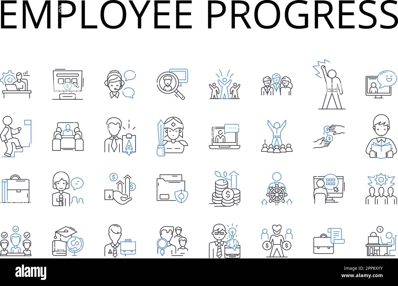 Employee progress line icons collection. Worker development, Staff ... Employee progress line icons collection. Worker development, Staff ...