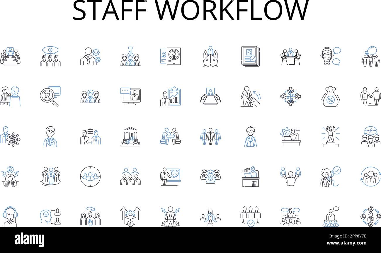 Staff workflow line icons collection. Shopping, Sales, Marketing, E ...