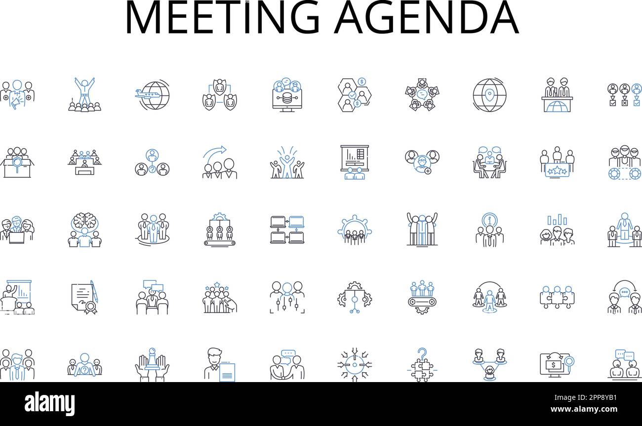 Meeting agenda line icons collection. Agreement, Clauses, Conveyance ...