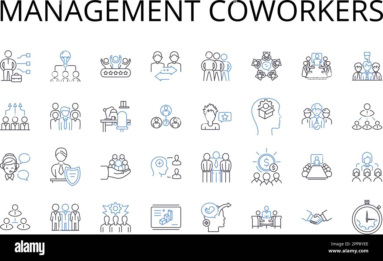 Management coworkers line icons collection. Discipline workers ...