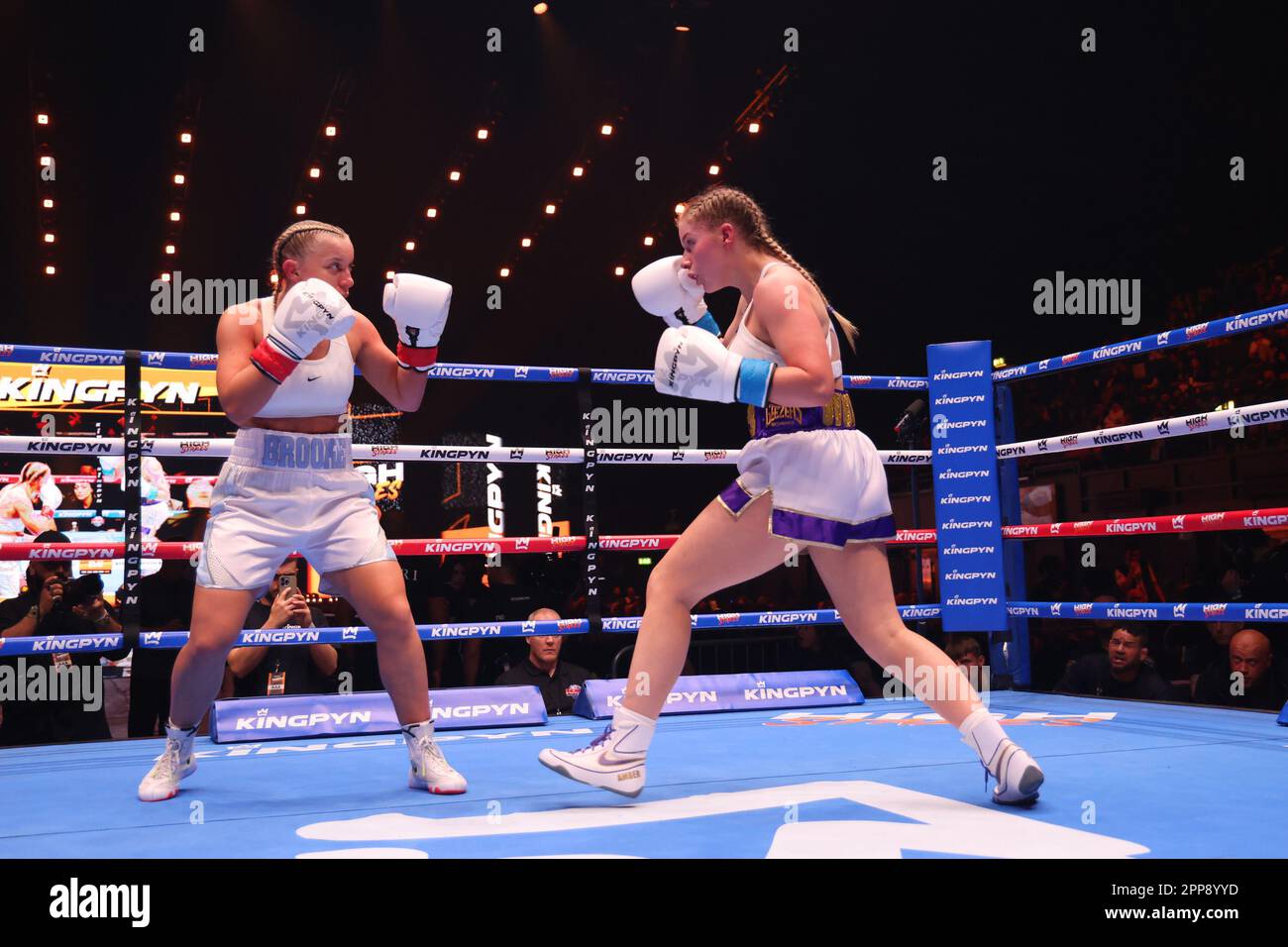 LONDON, UK - APRIL 22: Emily Brooke battles Amber O'Donnell in their ...