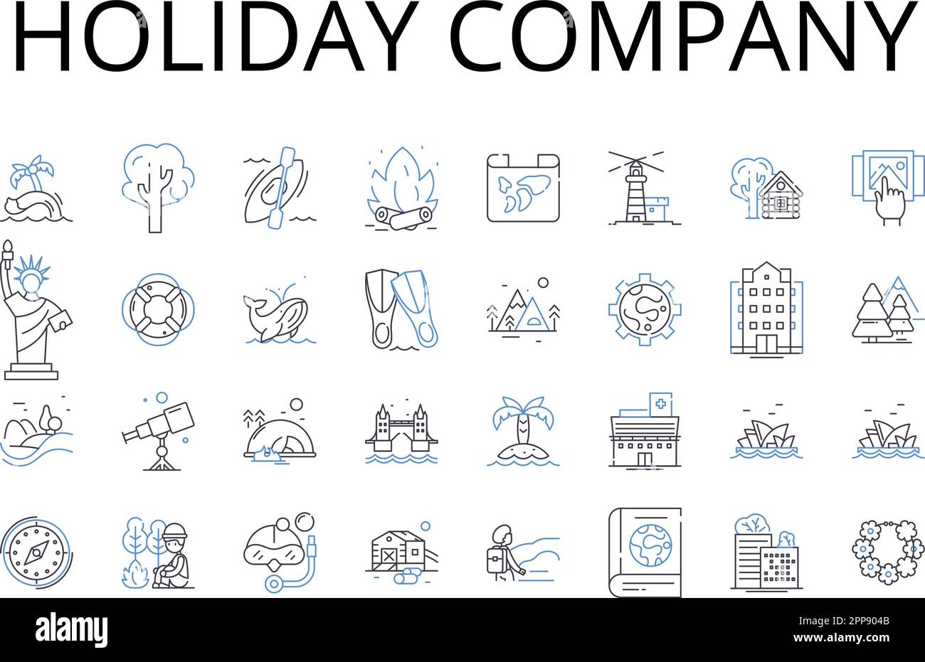Holiday company line icons collection. Vacation agency, Travel business ...