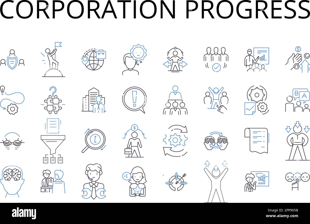 Corporation progress line icons collection. Business expansion, Company development, Enterprise ...