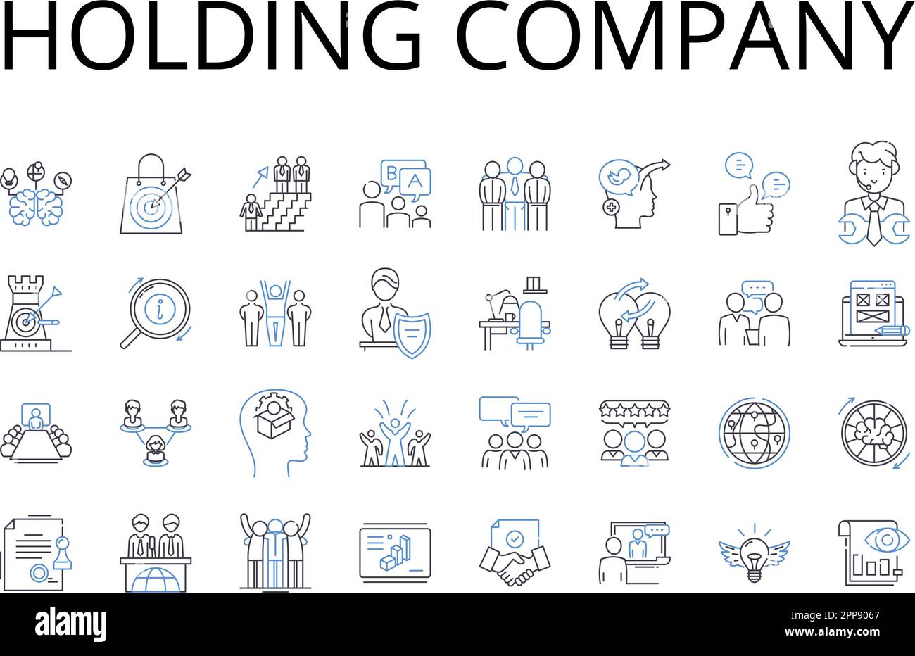 Holding company line icons collection. Parent corporation, Control ...