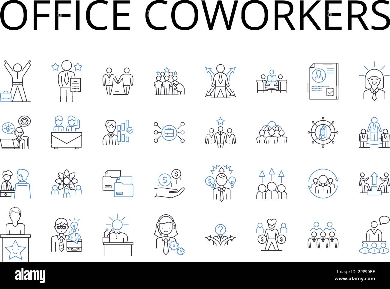 Office coworkers line icons collection. Work colleagues, Desk mates ...