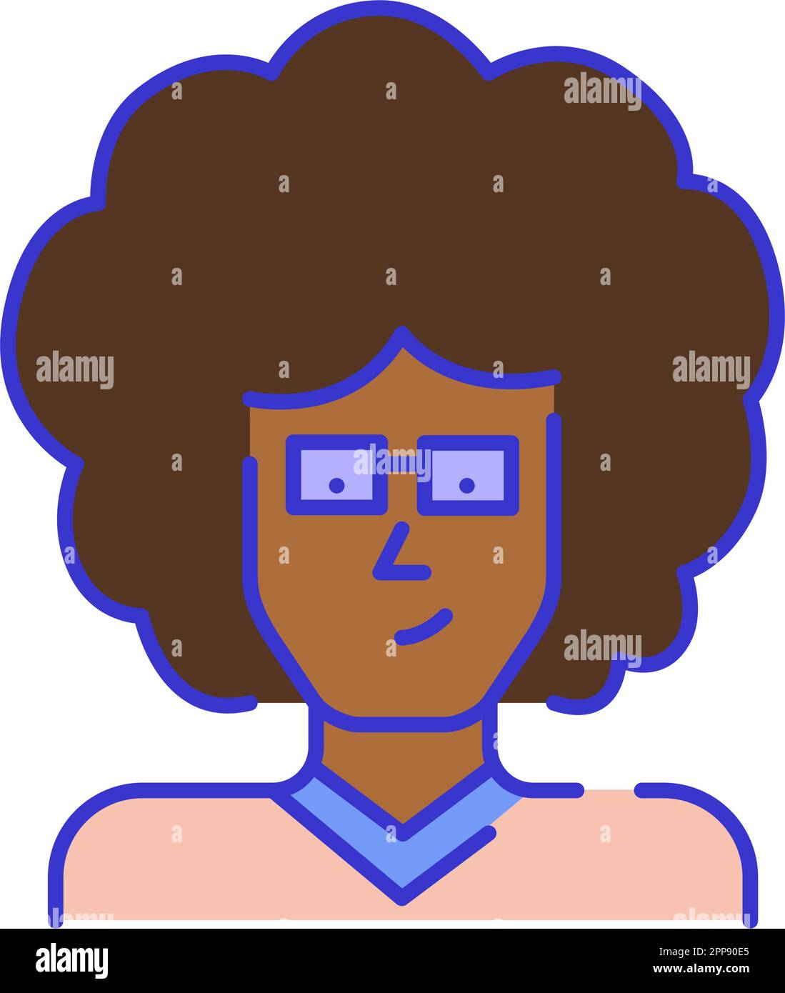 Brown-haired man with afro hair. Bold color cartoon style simplistic ...