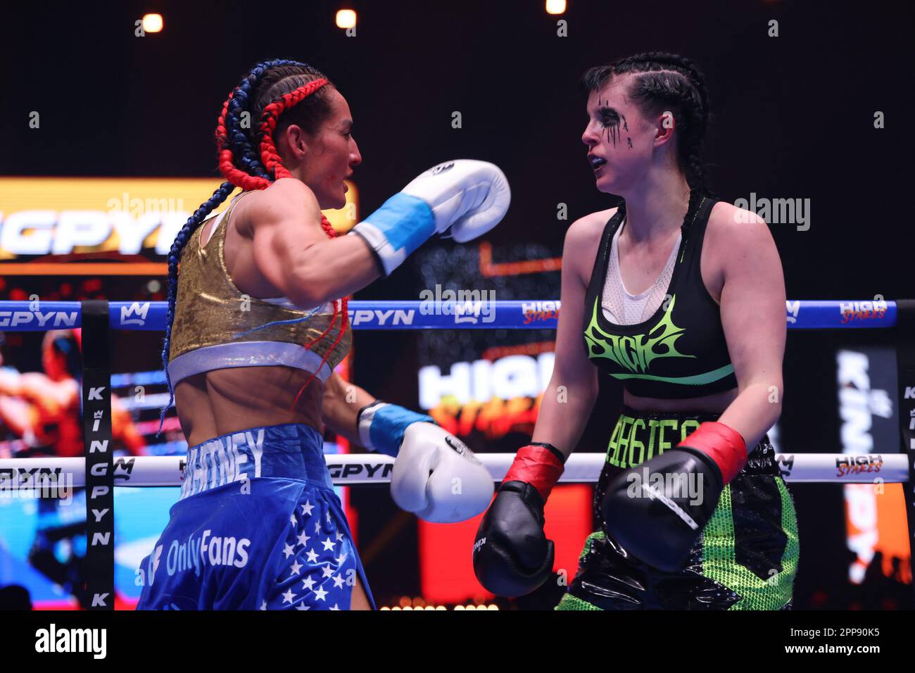 LONDON, UK - APRIL 22: Avery Pongracz battles Whitney Johns in their ...