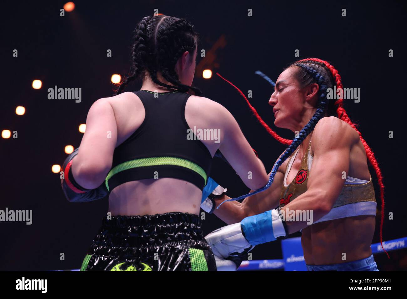 LONDON, UK - APRIL 22: Avery Pongracz battles Whitney Johns in their ...