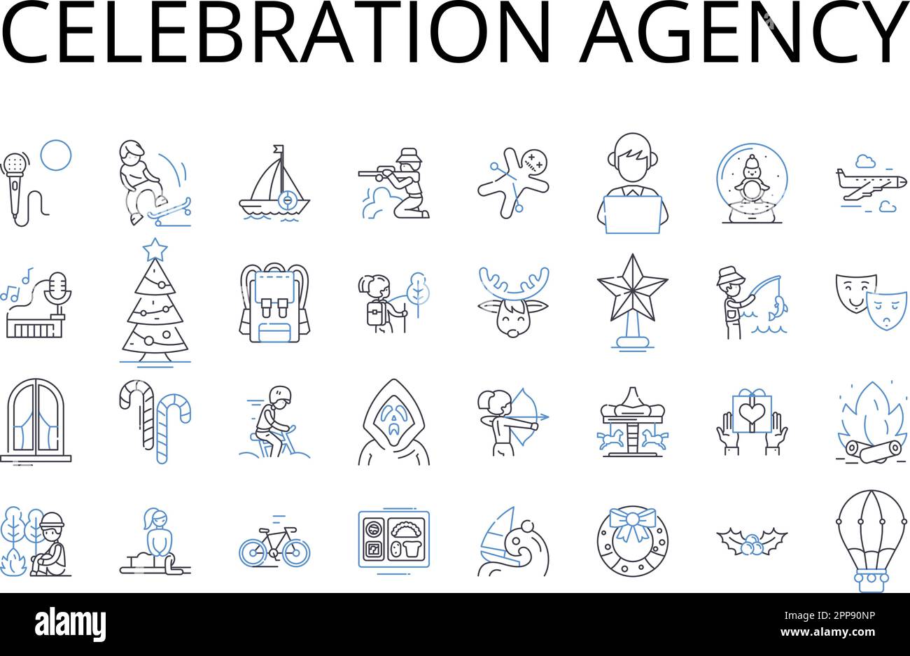 Celebration agency line icons collection. Happiness bureau, Joy ...