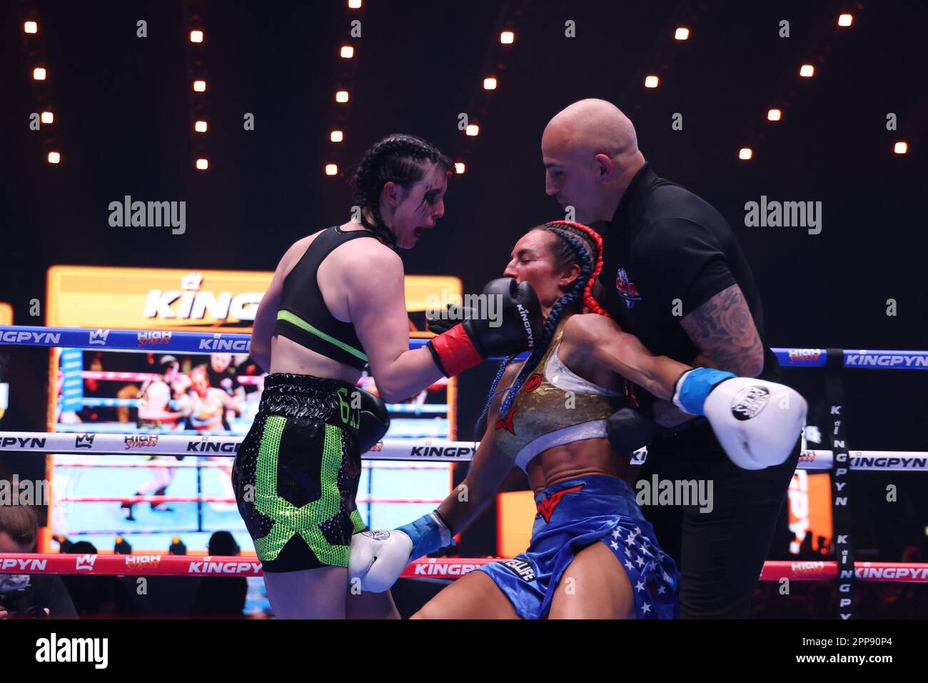 LONDON, UK - APRIL 22: Avery Pongracz battles Whitney Johns in their ...