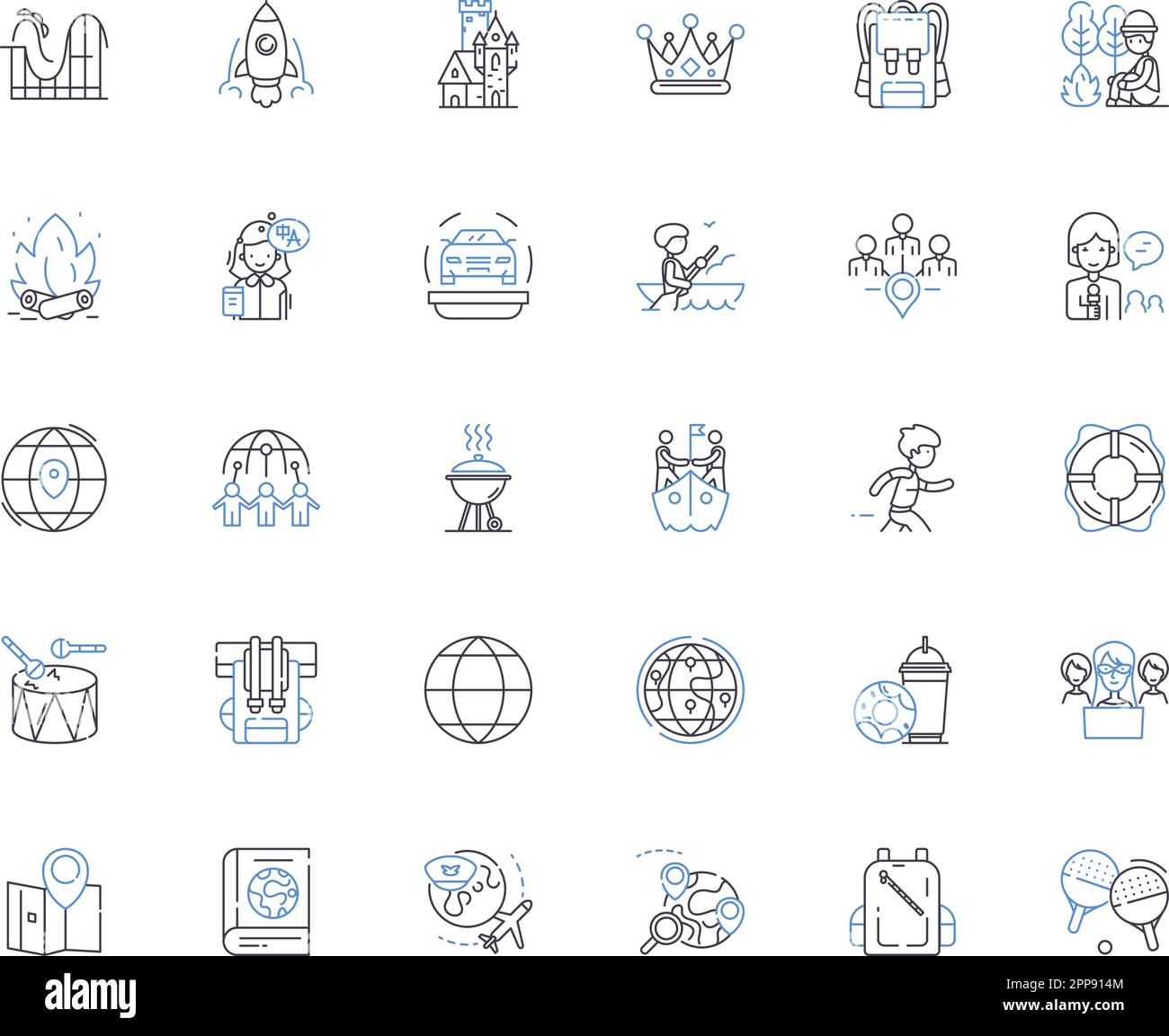 Expedition voyage line icons collection. Discovery, Adventure ...