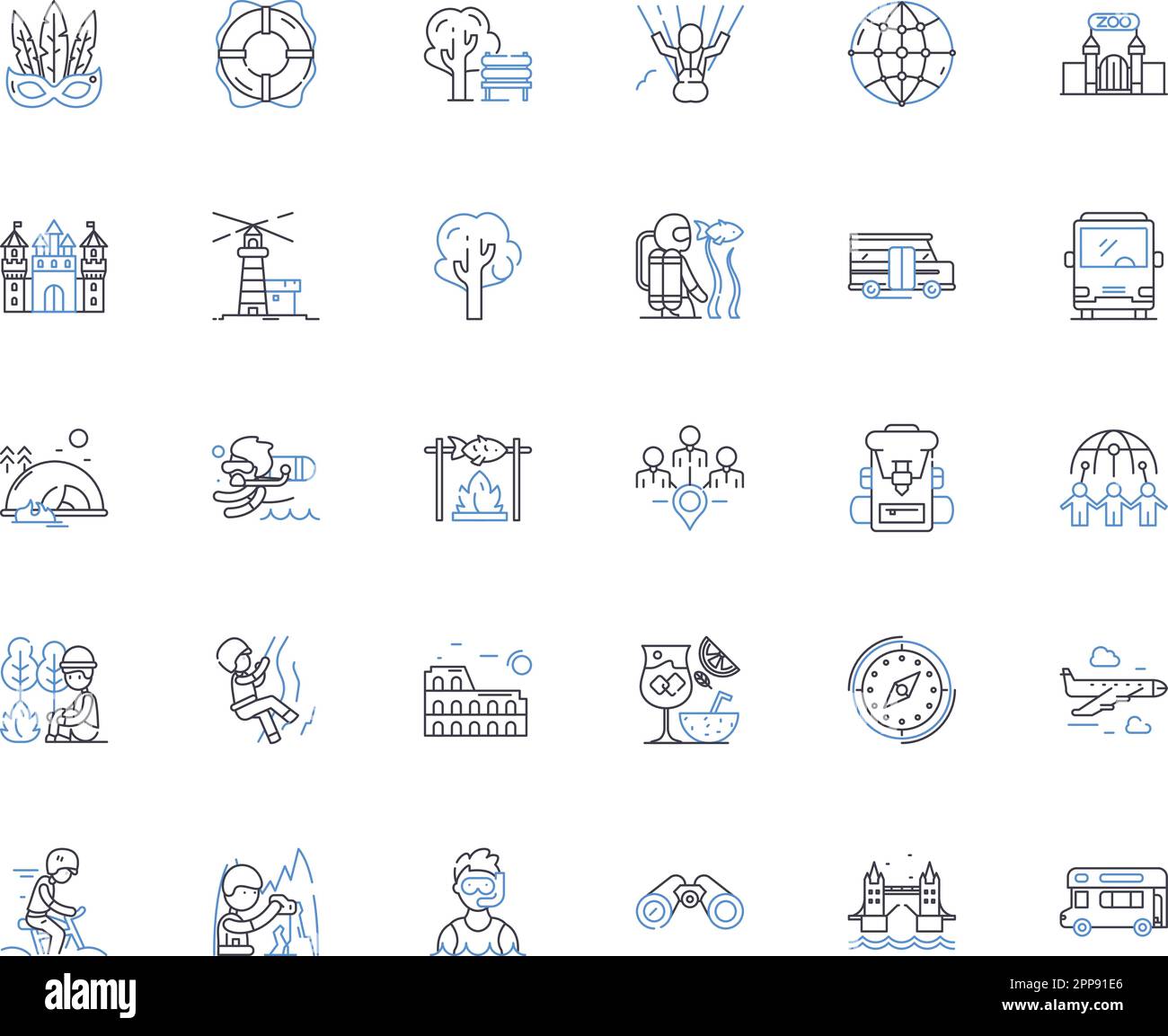 Excursion line icons collection. Adventure, Tour, Expedition, Journey ...