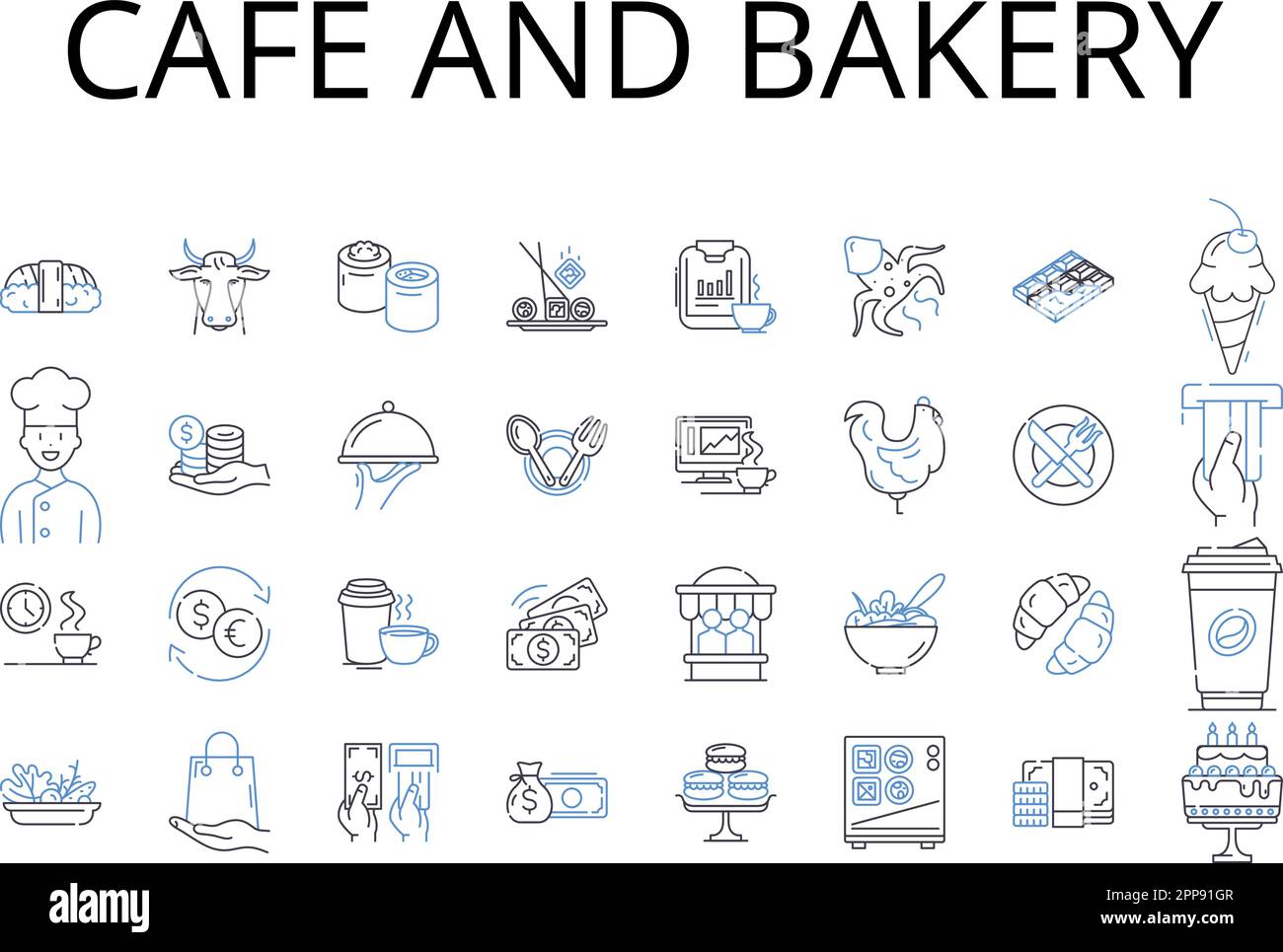 Cafe and bakery line icons collection. Sweet Shop, Diner Eatery, Juice ...