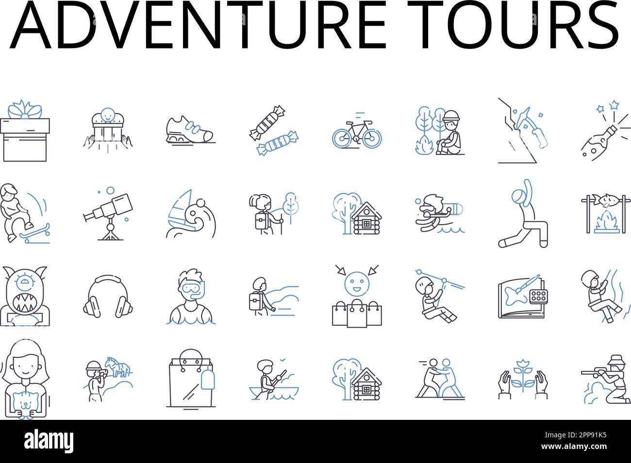 Adventure tours line icons collection. Eco trips, Culture tours ...