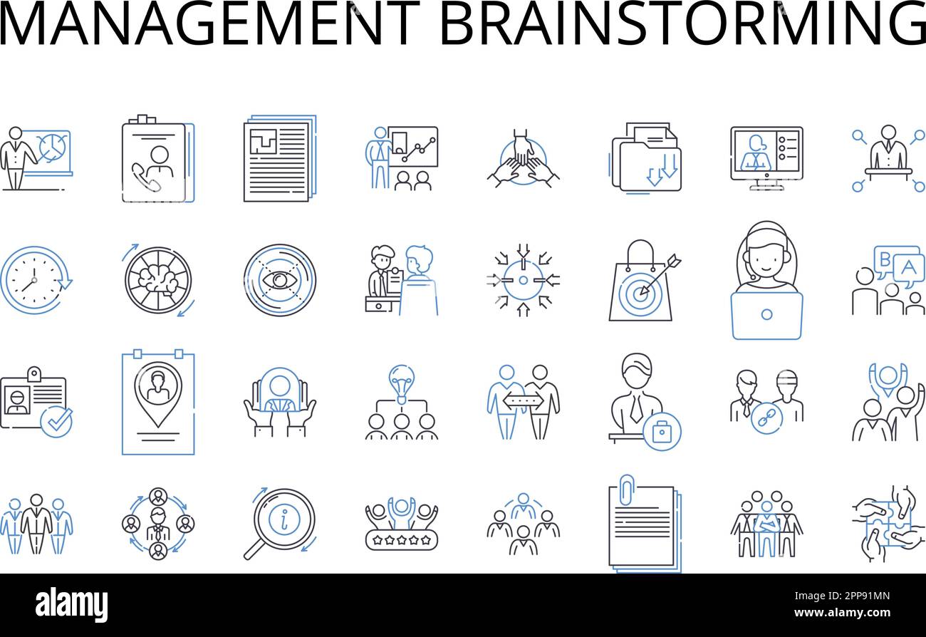 Management brainstorming line icons collection. Leadership innovation ... Management brainstorming line icons collection. Leadership innovation ...