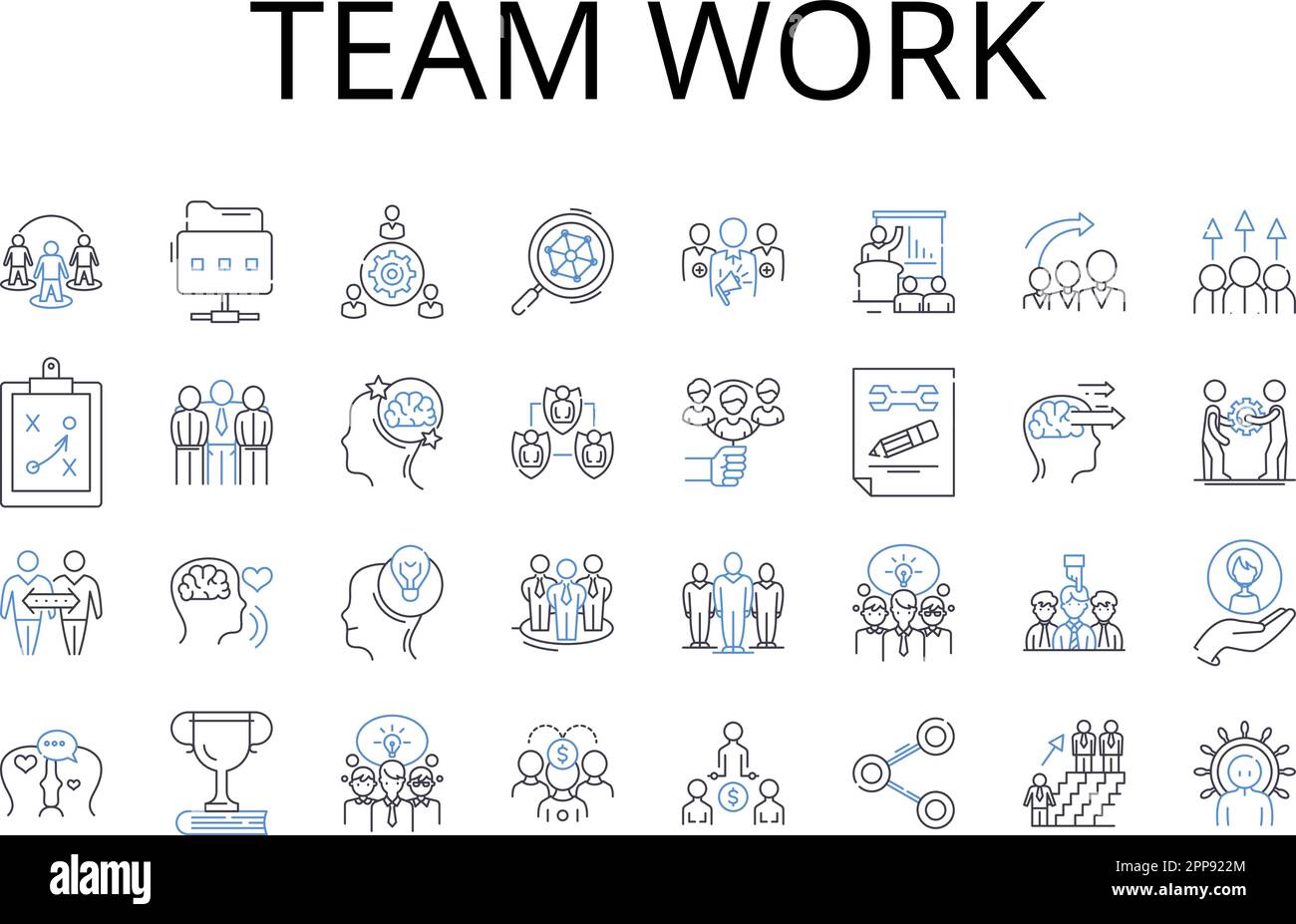 Team work line icons collection. Cooperation support, Leadership ...