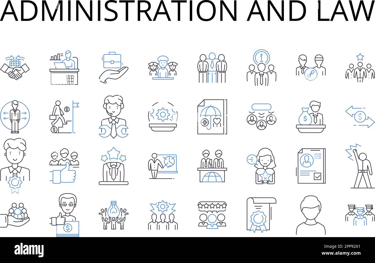 Administration and law line icons collection. Management, Governance, Regulation, Authority ...