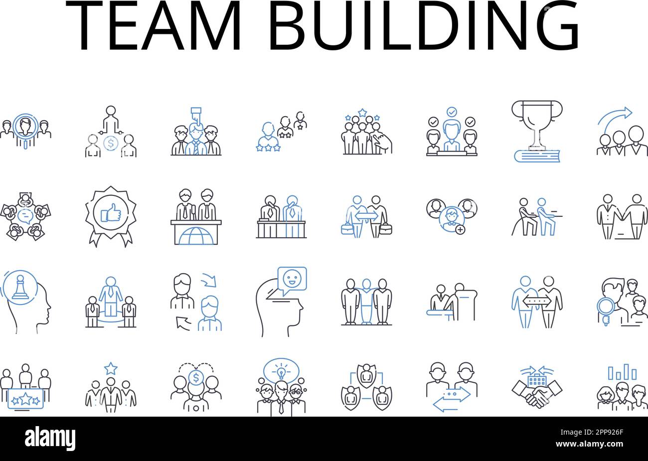 Team building line icons collection. Bonding exercises, Group activities, Collaborative events ...