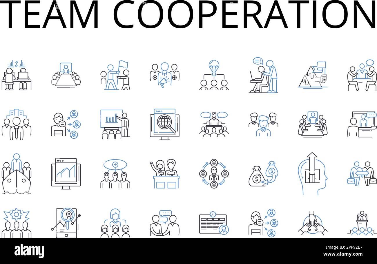 Team cooperation line icons collection. Joint effort, Unity work ...