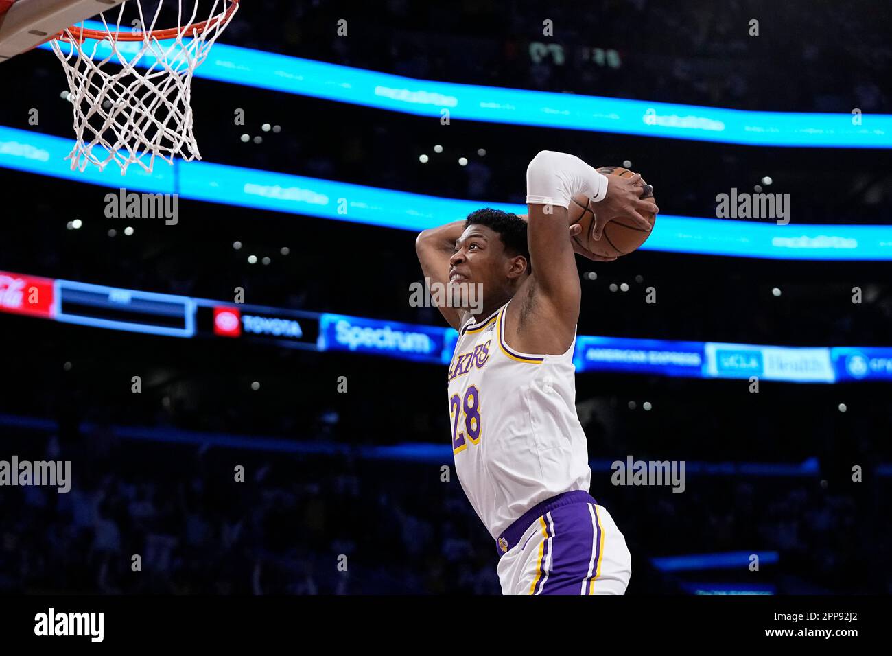 Los Angeles Lakers forward Rui Hachimura goes up fr a dunk during the ...
