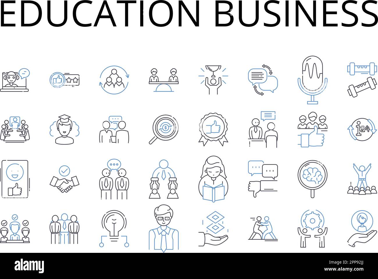 Education business line icons collection. Learning enterprise ...