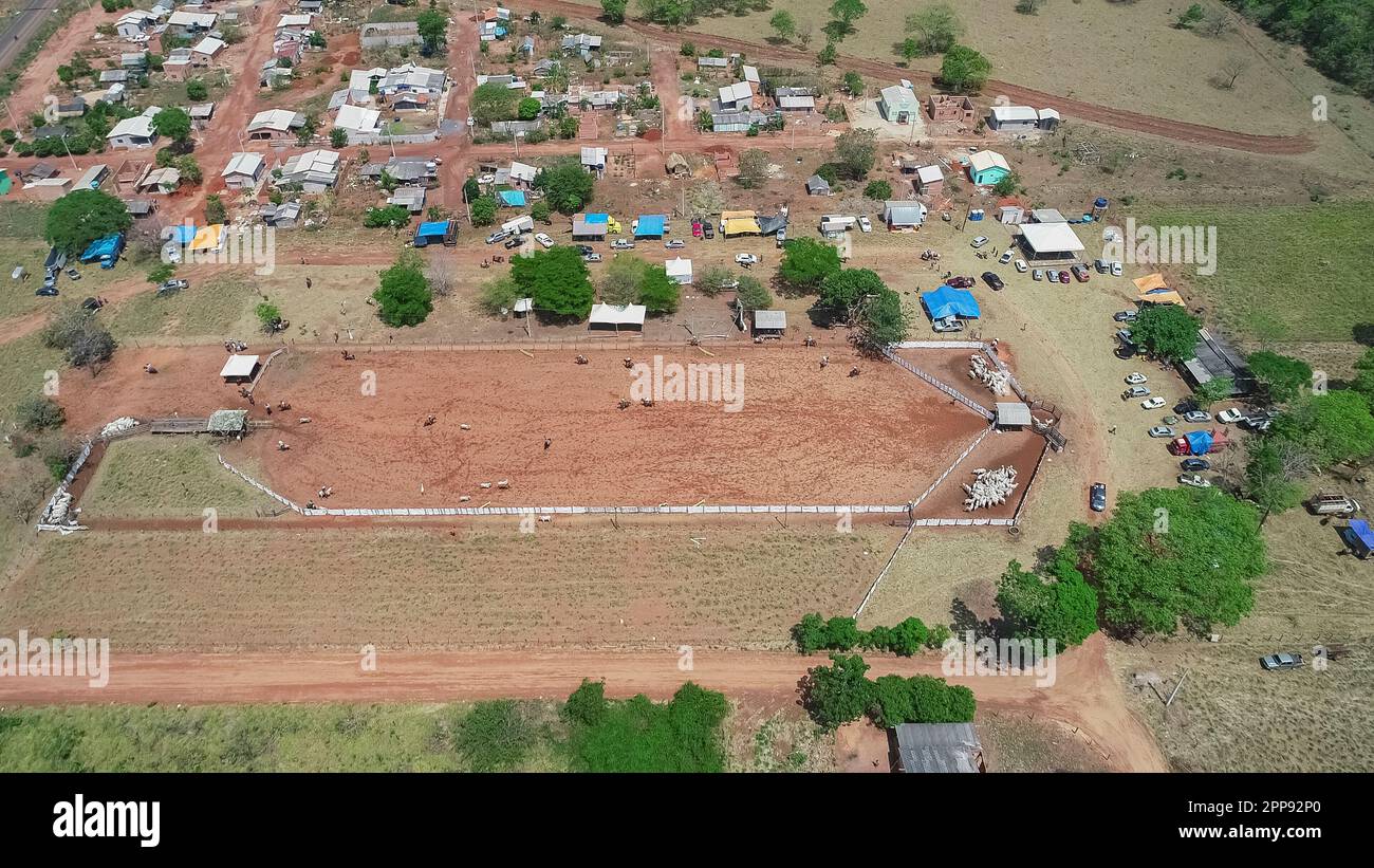 Aerial view to rodeo grounds and subsequent residential area in Bom ...