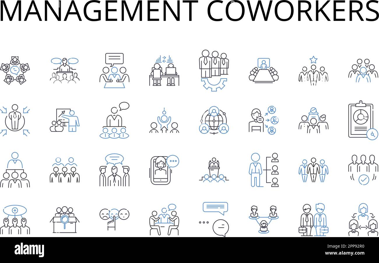 Management coworkers line icons collection. Discipline workers ...