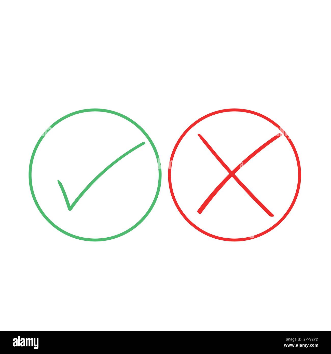 Thin line check mark icons. Green tick and red cross checkmarks flat ...