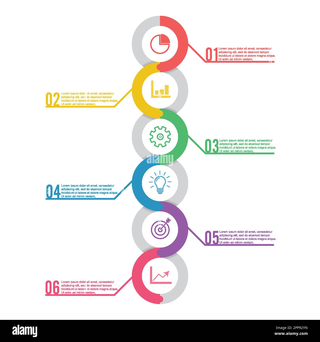 Template Timeline Infographic colored horizontal numbered for six ...