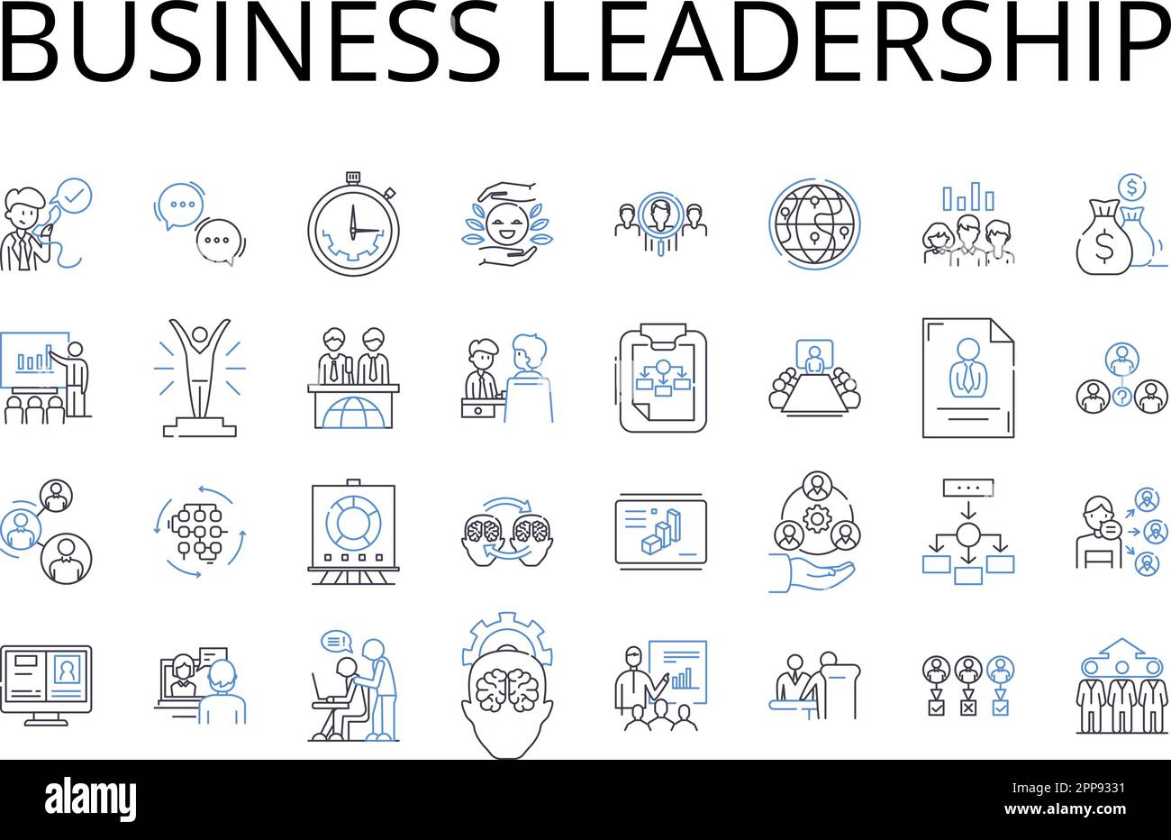 Business leadership line icons collection. Team management, Project coordination, Brand ...
