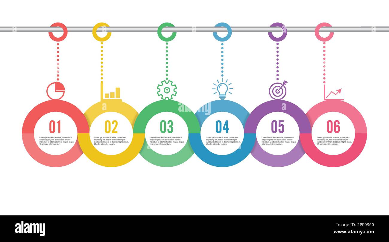Template Timeline Infographic colored horizontal numbered for six ...