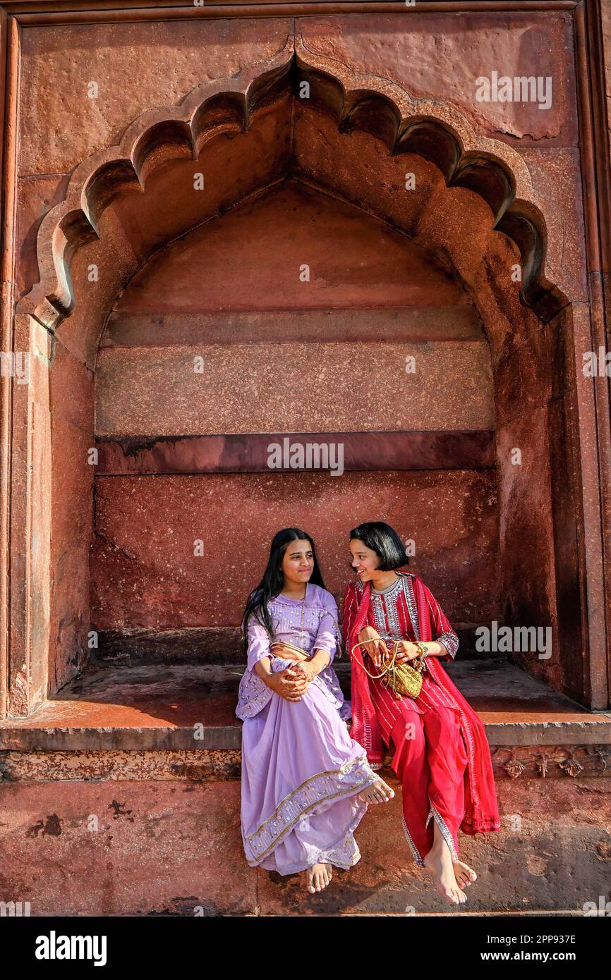 Delhi, India. 22nd Apr, 2023. Young Muslim ladies seen at Jama Masjid ...