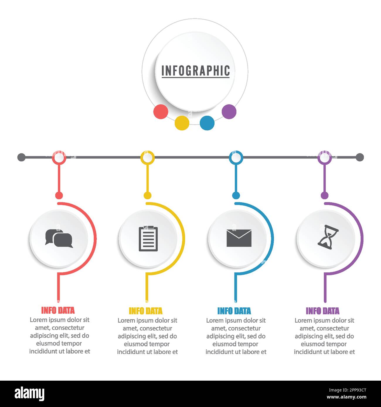business concept timeline. Infograph template, realistic paper 4 steps ...