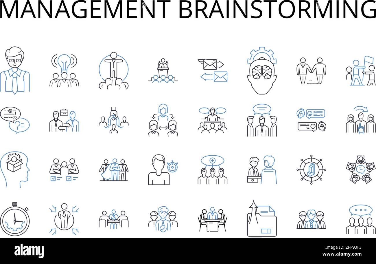 Management brainstorming line icons collection. Leadership innovation ... Management brainstorming line icons collection. Leadership innovation ...