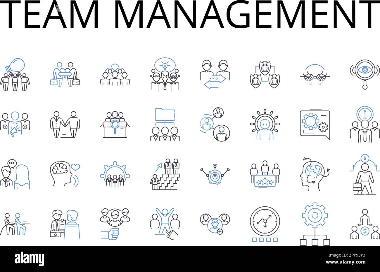 Team management line icons collection. Project coordination, Leadership skills, Staff ...