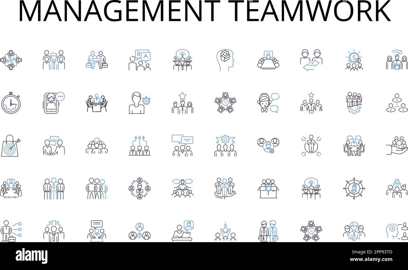 Management teamwork line icons collection. Display, Search, Video ...