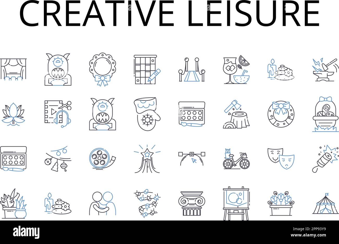 Creative leisure line icons collection. Productive pastime, Artistic ...